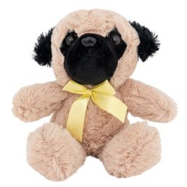 7" Plush Tan Pug with Bow wholesale bulk pricing